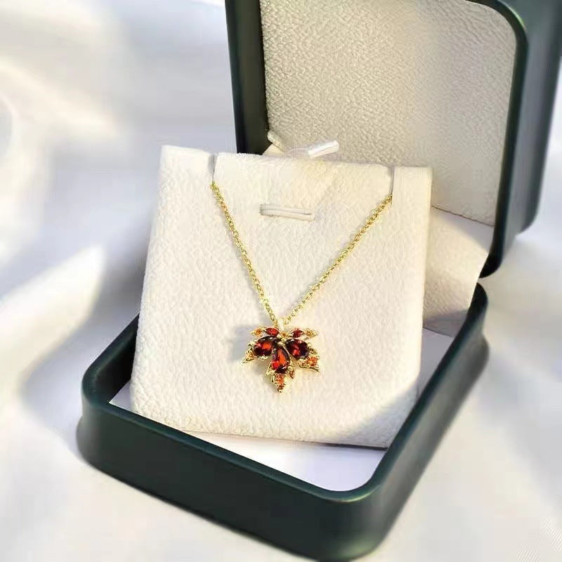 Red Maple Leave Pendant Necklace and Earring – Pickoye